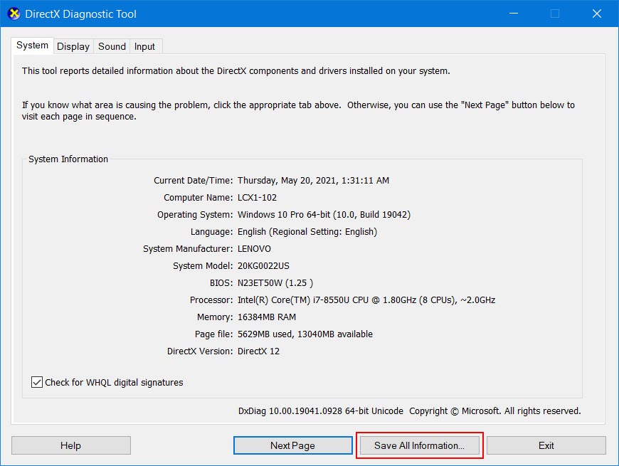 Creating DirectX Diagnostic (DxDiag) Reports – Nexon America Support Center